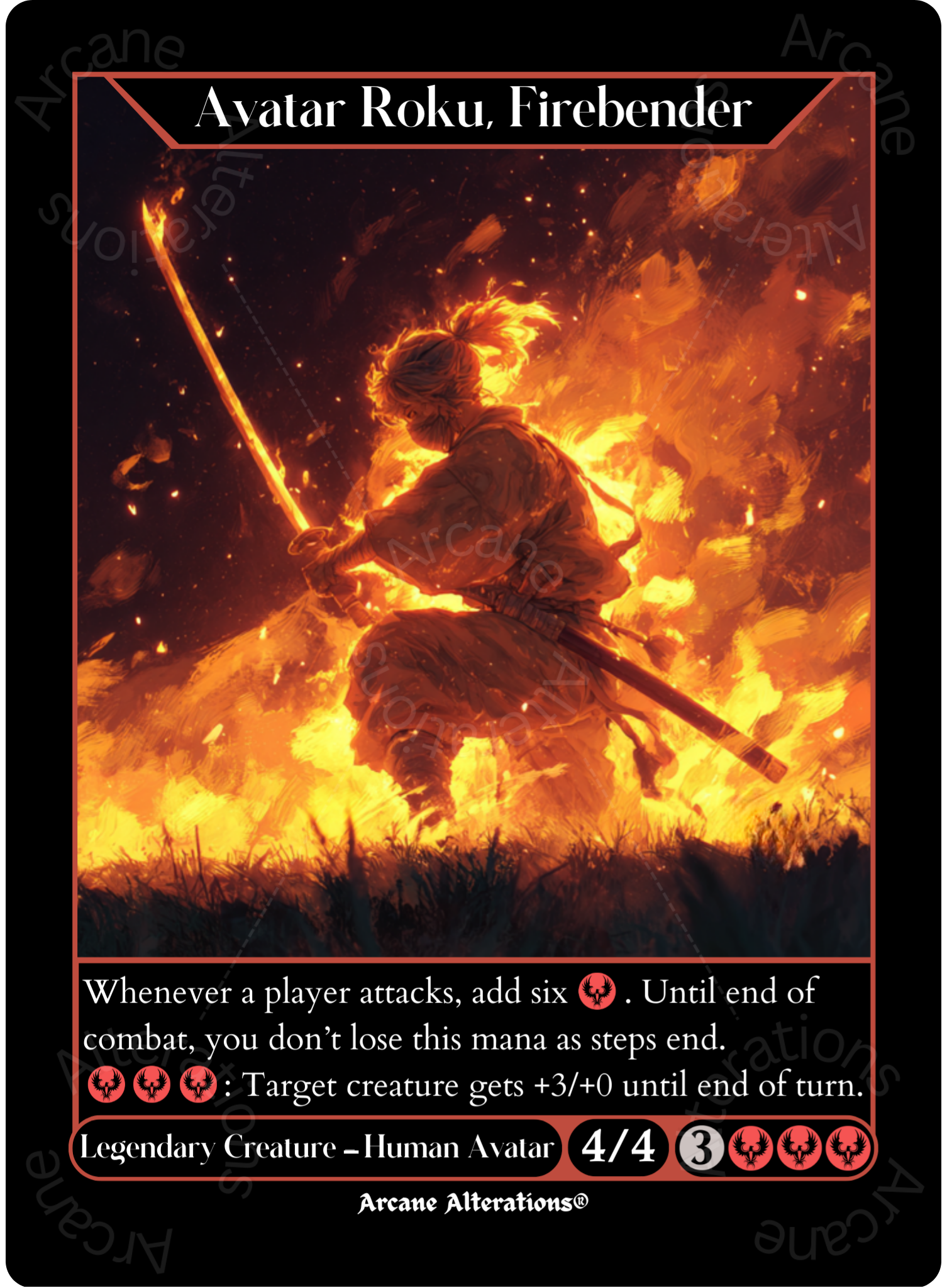 Avatar Roku, Firebender - Full Art Altered Art Custom Proxy Cards ...